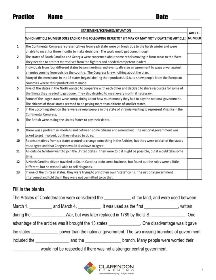 Weaknesses Of The Articles Of Confederation Worksheet — db-excel.com