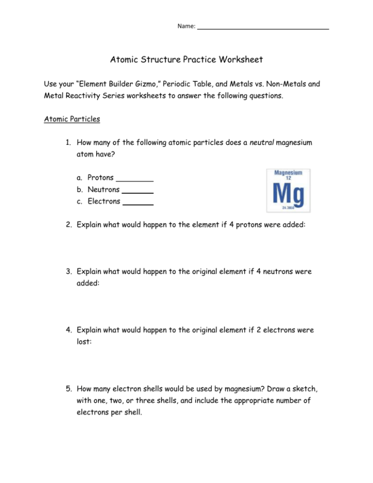 Atomic Structure Practice Worksheet — db-excel.com