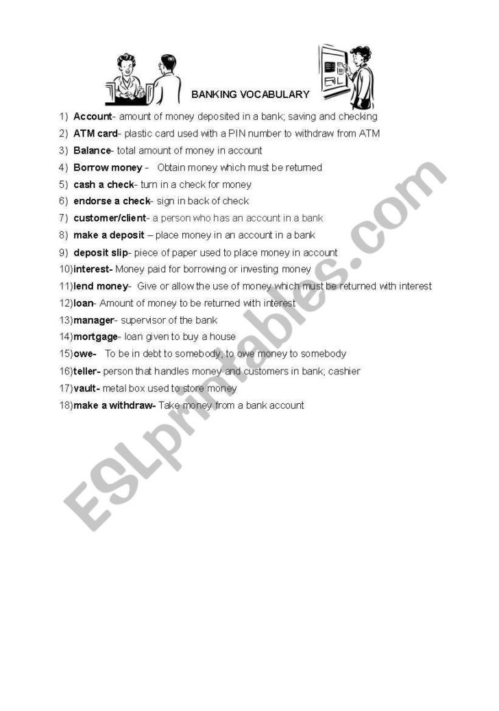 Banking Vocabulary Esl Worksheetsylmonduy — db-excel.com