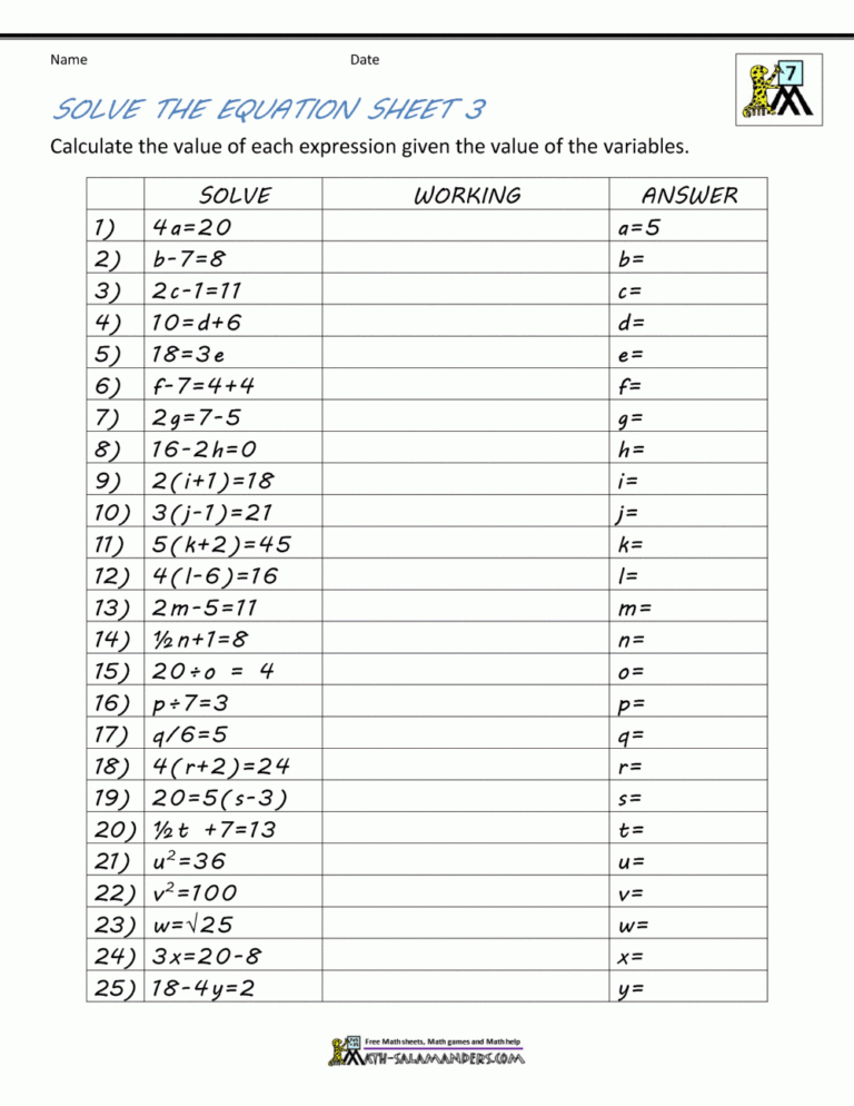 Algebraic Expressions Worksheets With Answers — db-excel.com