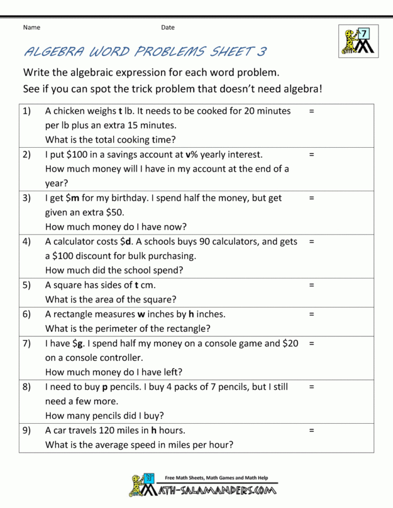 Algebraic Expressions Worksheets With Answers — db-excel.com