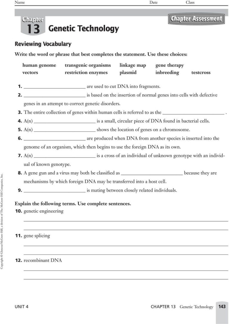 Basic Concepts Recombinant Dna Use With Chapter 13 Section Pdf — db-excel.com