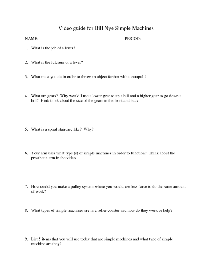 Bill Nye Simple Machines Worksheet — db-excel.com