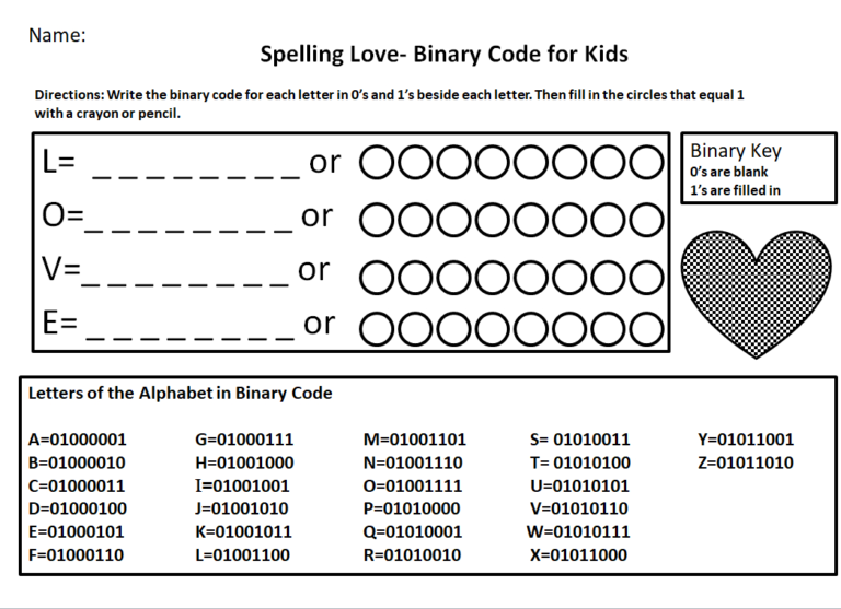 Binary Code For Kids Worksheet Spelling Love Jdaniel4S Mom — db-excel.com