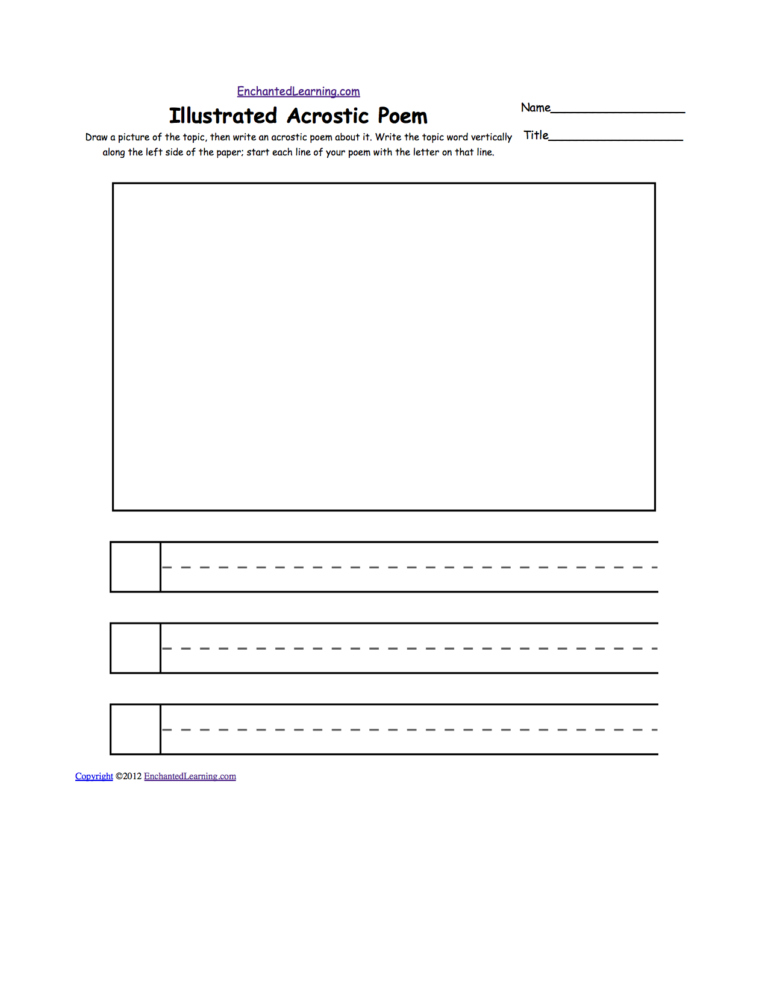 Blank Illustrated Acrostic Poem Worksheets Handwriting — db-excel.com