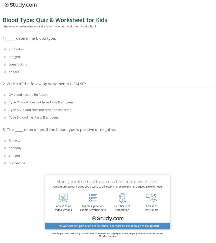 Blood Type Quiz Worksheet For Kids Study — db-excel.com