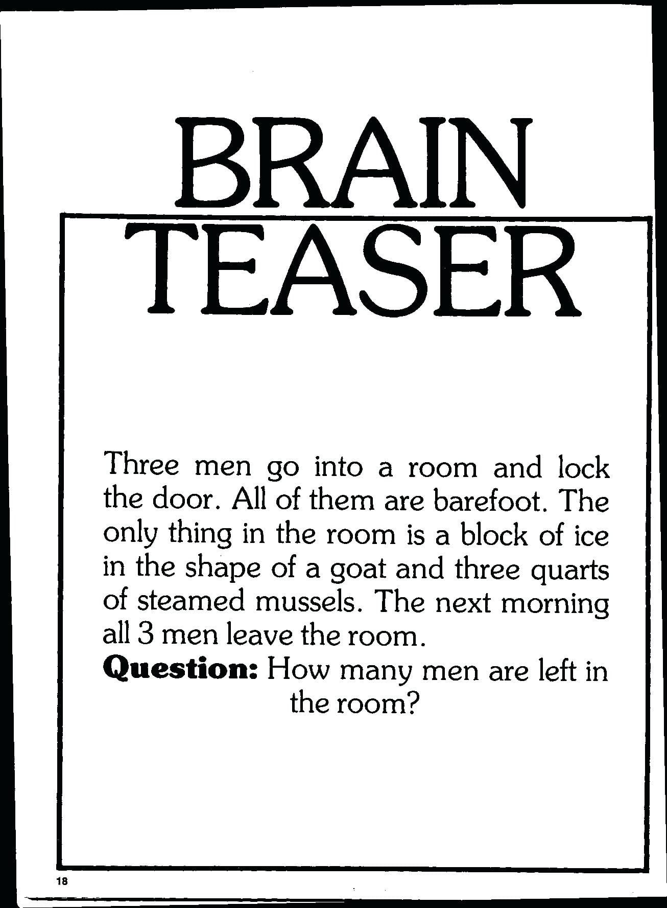 Brain Teasers Worksheet Answers Db excel