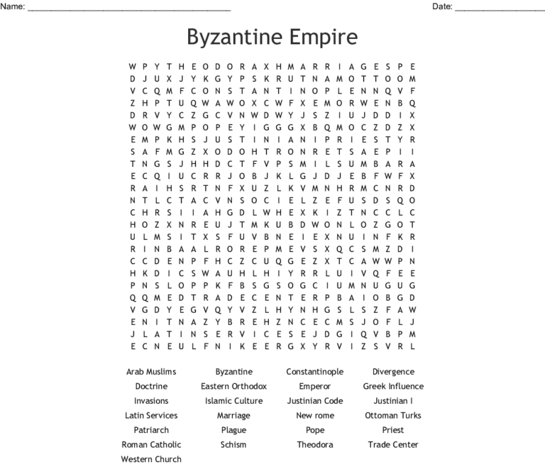 Byzantine Empire Word Search Word — db-excel.com