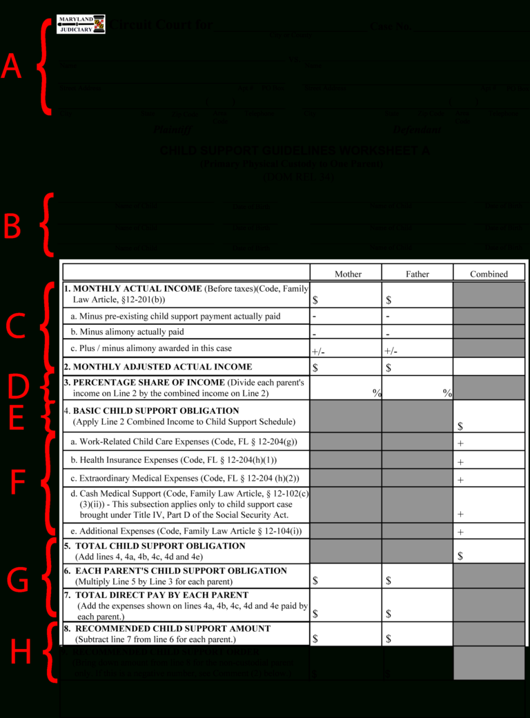 Calculating Child Support – Maryland Child Support Worksheet — db-excel.com