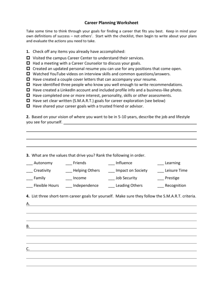 Career Planning Worksheet — db-excel.com