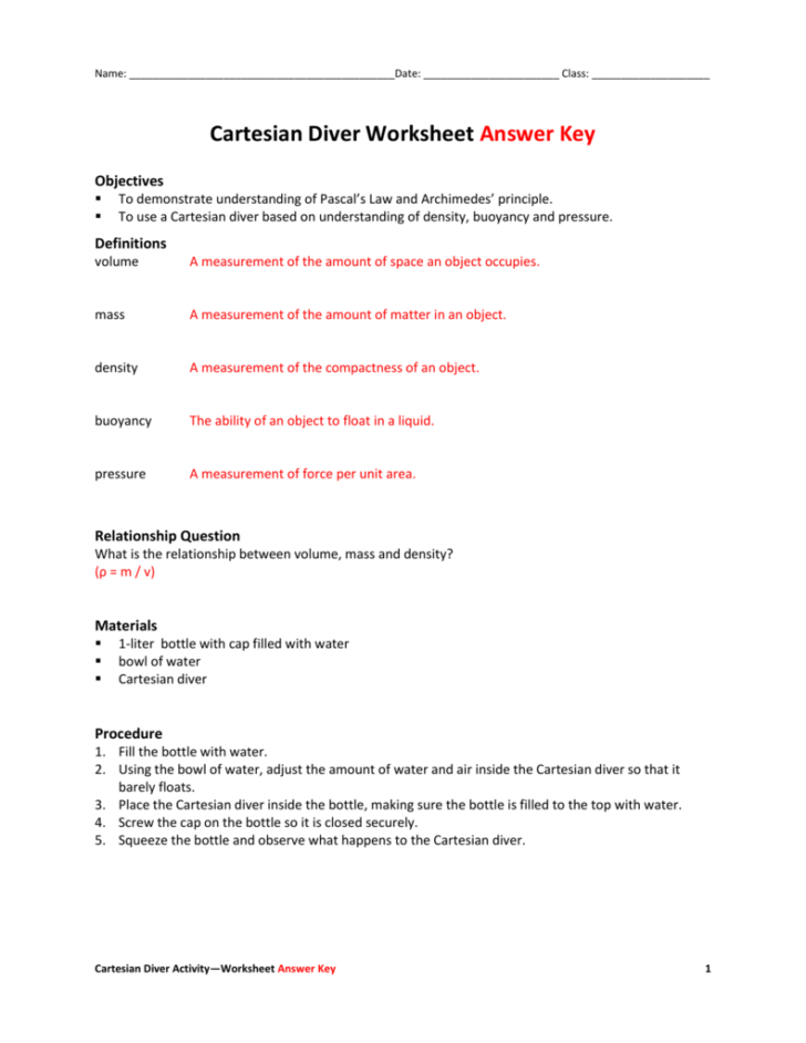 Gas Laws And Scuba Diving Worksheet Answer Key — db-excel.com