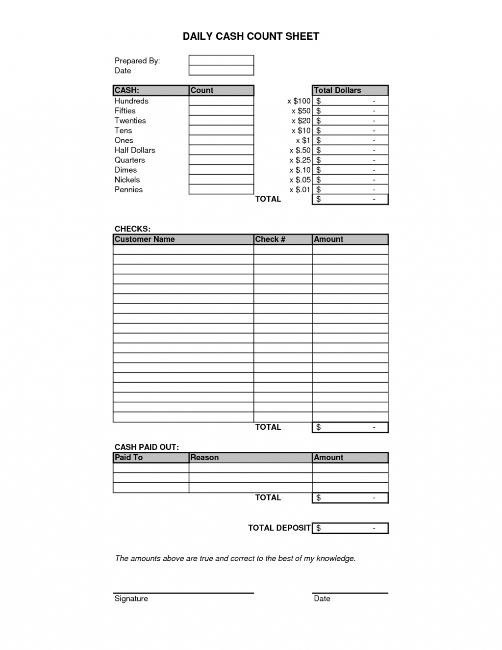 Cash Counting Worksheet | db-excel.com Cash Counting Worksheet | db-excel.com