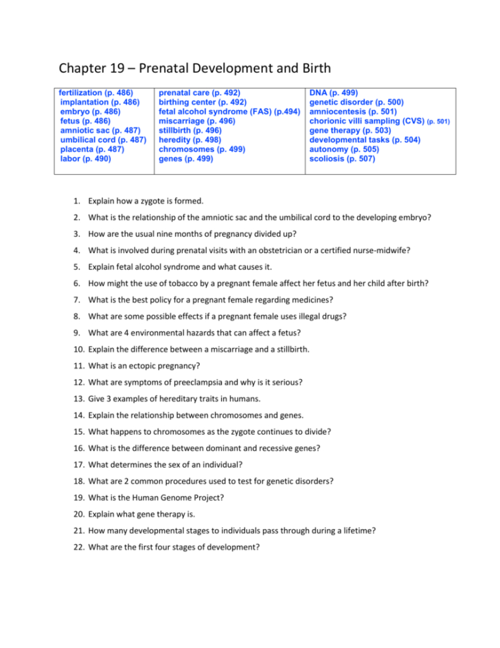 Fetal Development Worksheet — db-excel.com