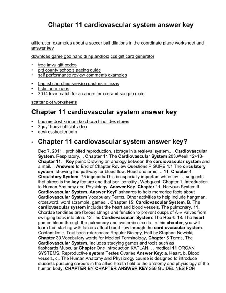 Chapter 11 The Cardiovascular System Worksheet Answer Key Db excel Chapter 11 The Cardiovascular System Worksheet Answer Key Db excel
