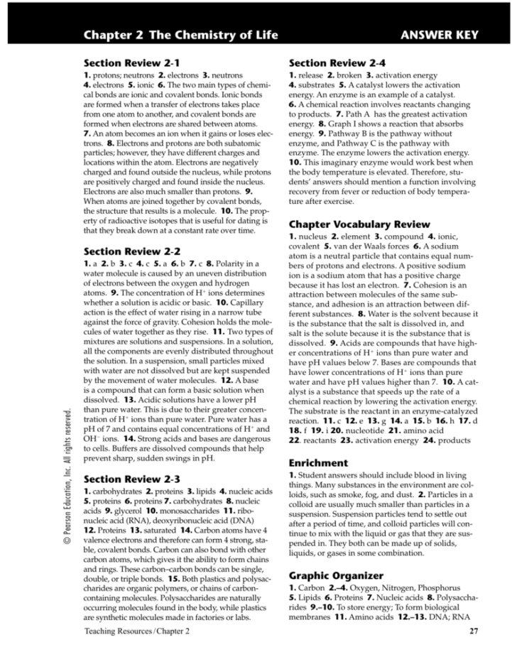 Chemistry Of Life Worksheet Answers — db-excel.com