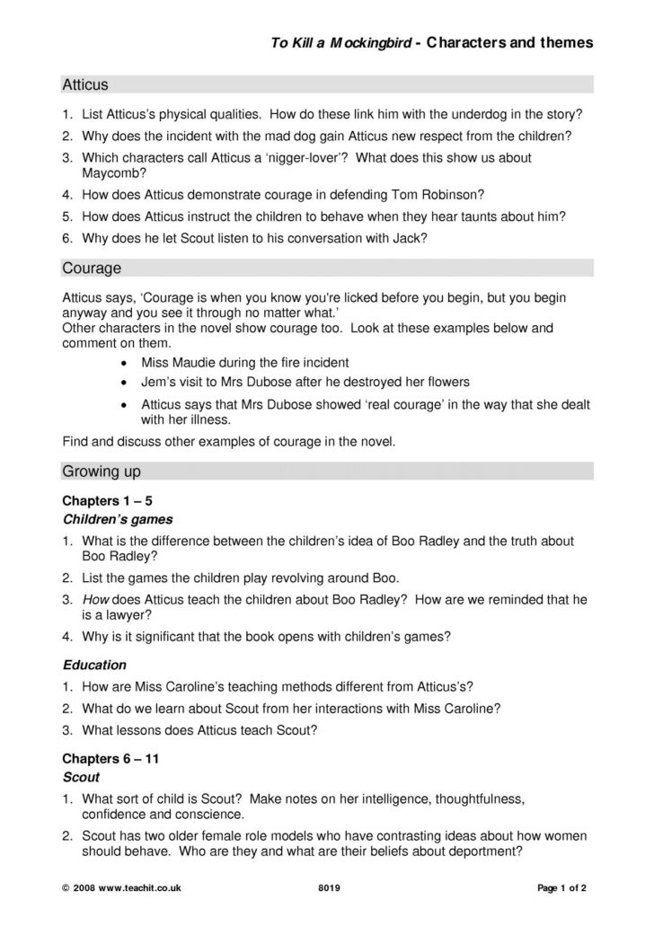 To Kill A Mockingbird Theme Worksheet — db-excel.com