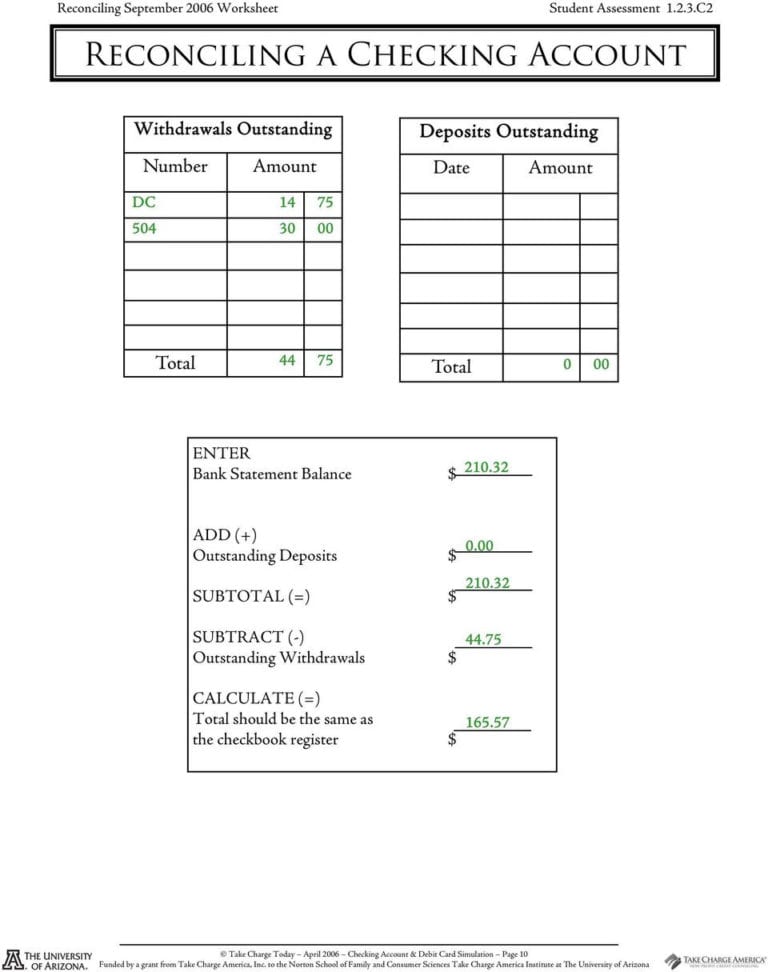 Checkbook Register Worksheet 1 Answer Key — db-excel.com