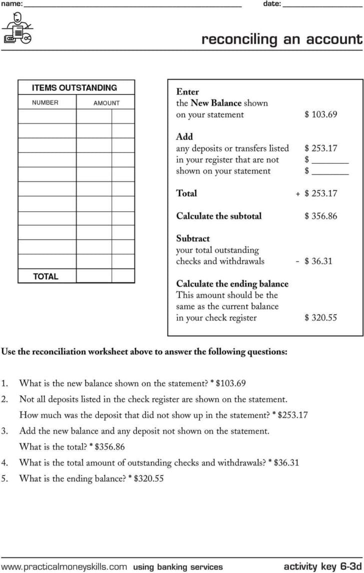 Checkbook Register Worksheet 1 Answer Key — db-excel.com