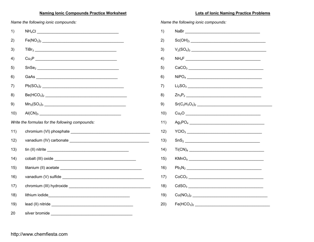 Chemfiesta Naming Chemical Compounds Worksheet Db excel Chemfiesta Naming Chemical Compounds Worksheet Db excel
