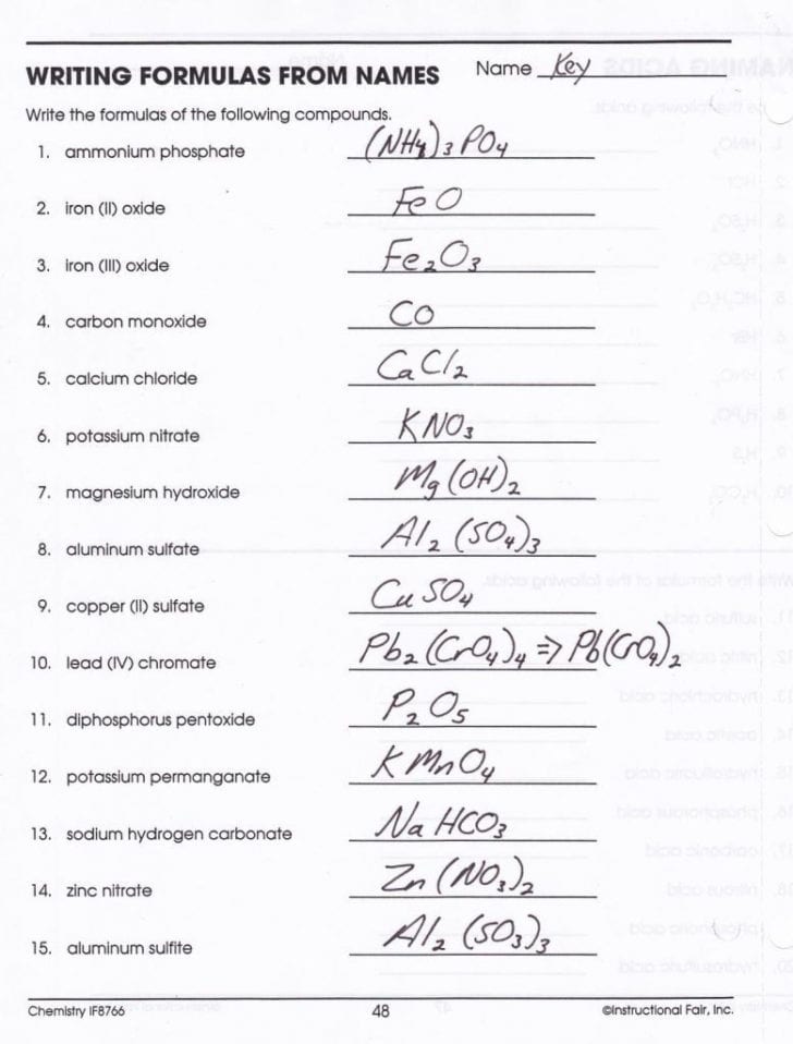 Chemical Formula Writing Worksheet Db excel
