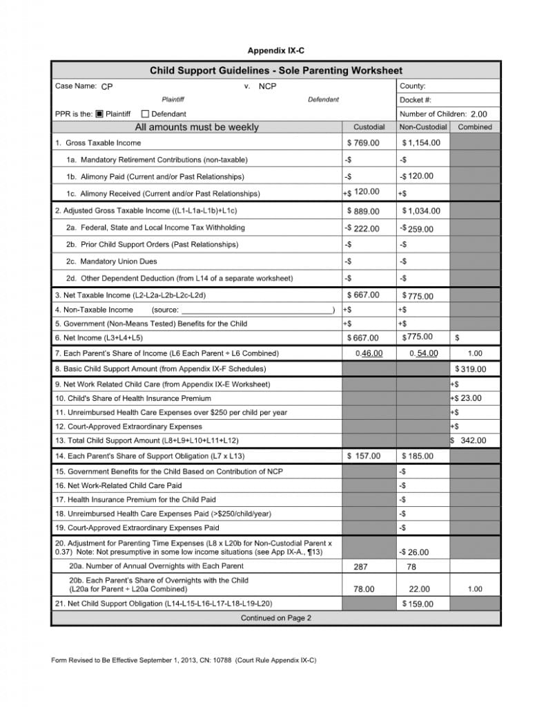 Florida Child Support Guidelines Worksheet Fillable Db excel