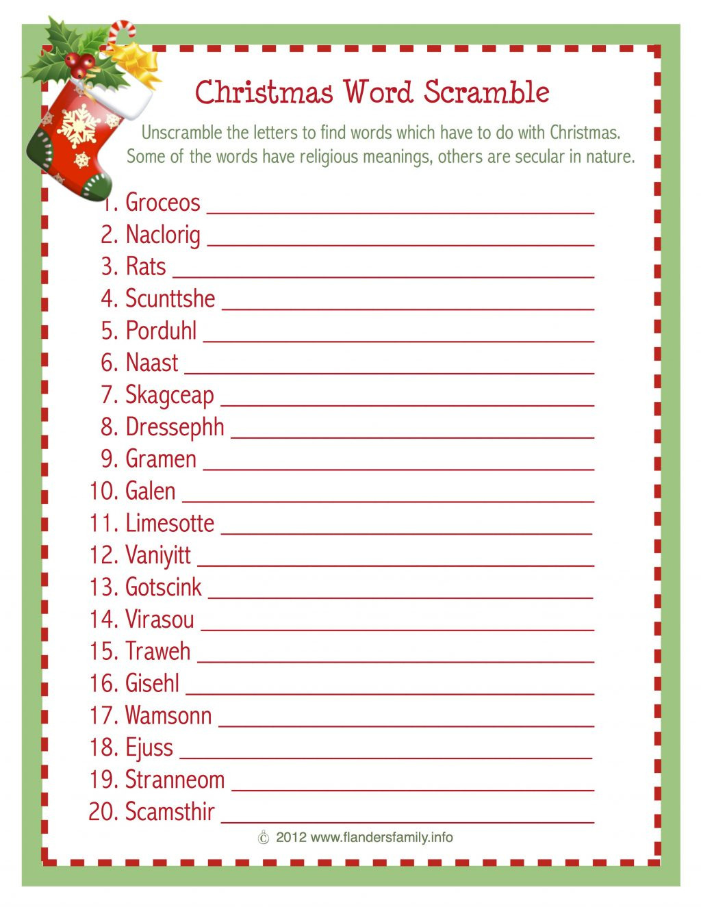 Christmas Word Scramble Free Printable Flanders Family Db excel