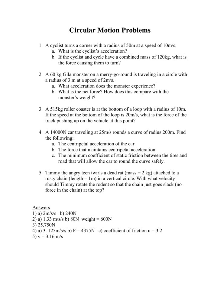 Circular Motion Problems Worksheet — db-excel.com