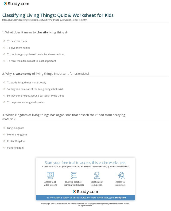 Classifying Living Things Quiz Worksheet For Kids Study — db-excel.com
