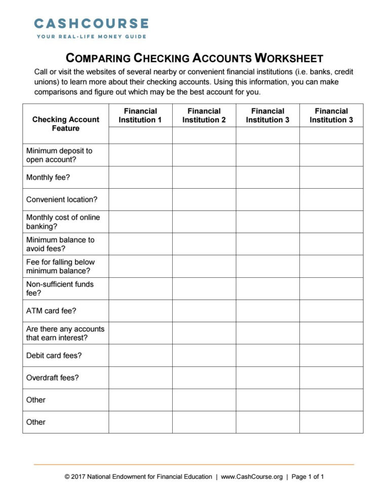 Checking Account Worksheets — db-excel.com