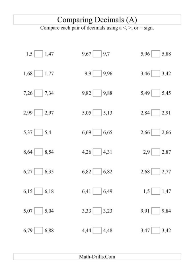 Comparing Decimals Worksheet — db-excel.com
