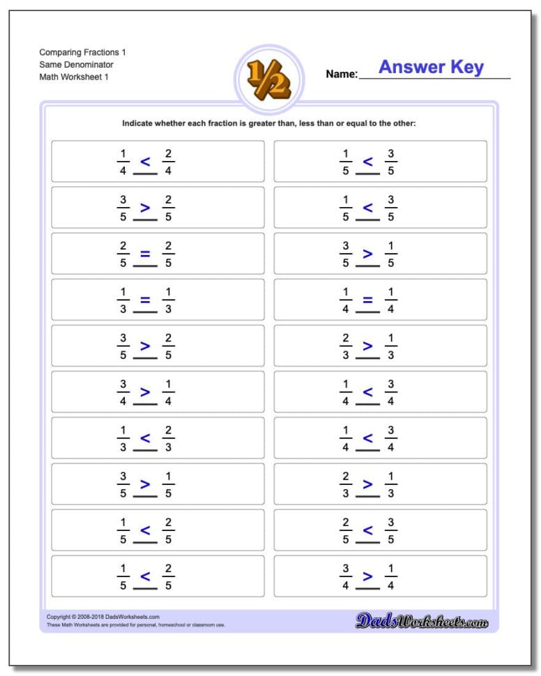 Comparing Fractions Worksheet 4Th Grade Db excel