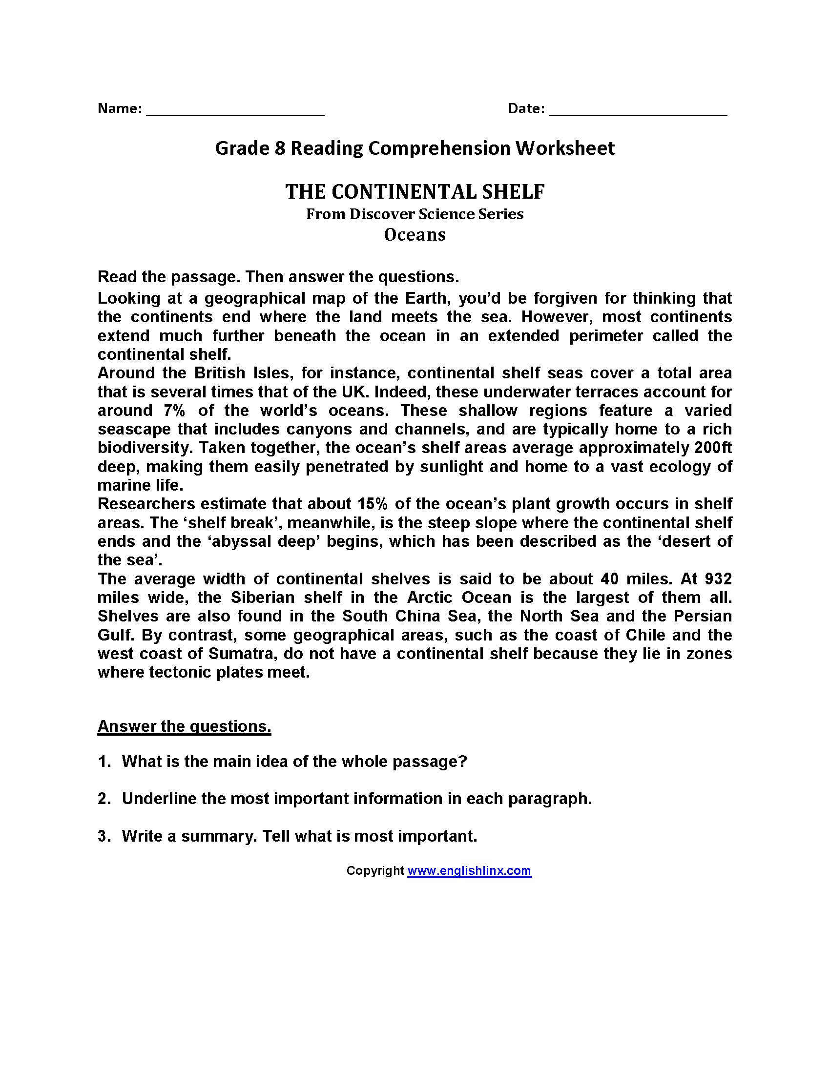 Comprehension Passages And Questions For Grade 8 Db excel