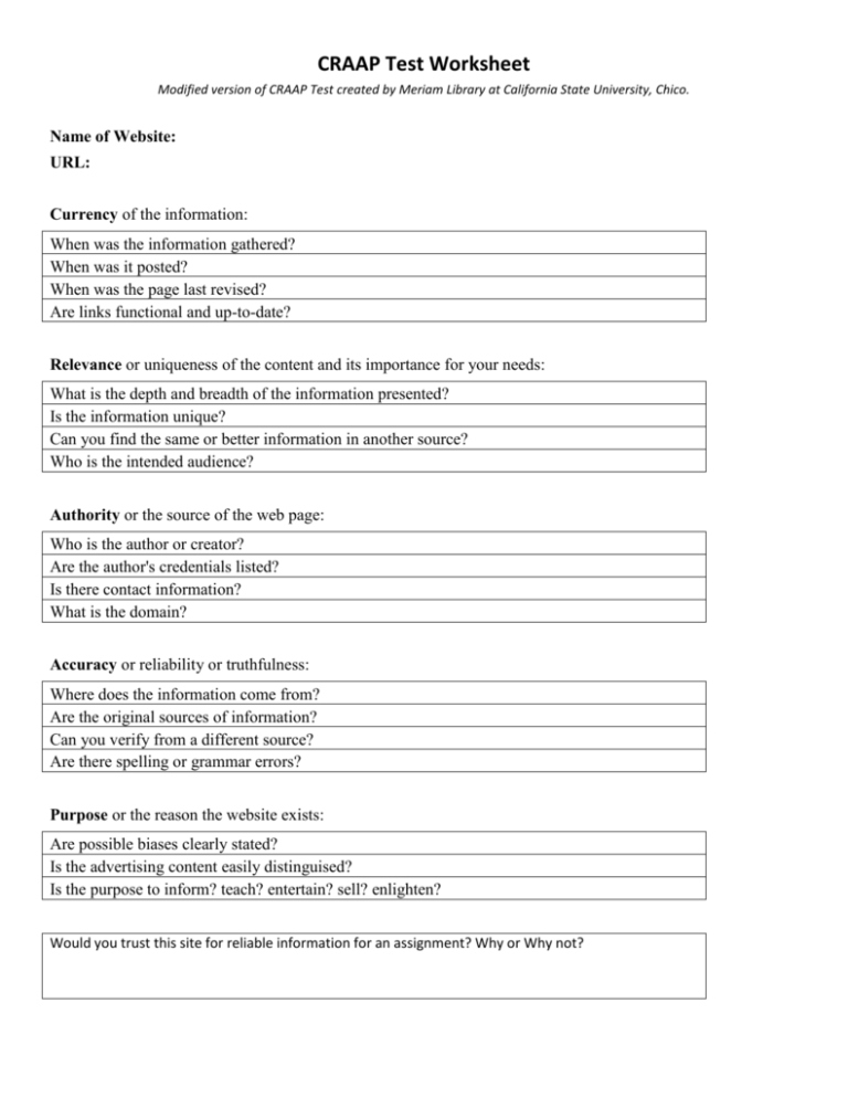 Craap Test Worksheet — db-excel.com