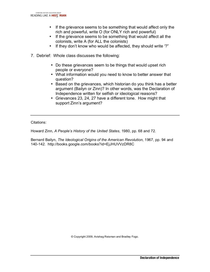Declaration Of Independence Worksheet Answers — db-excel.com