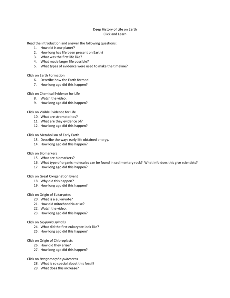 The History Of Life On Earth Worksheet Answers — db-excel.com