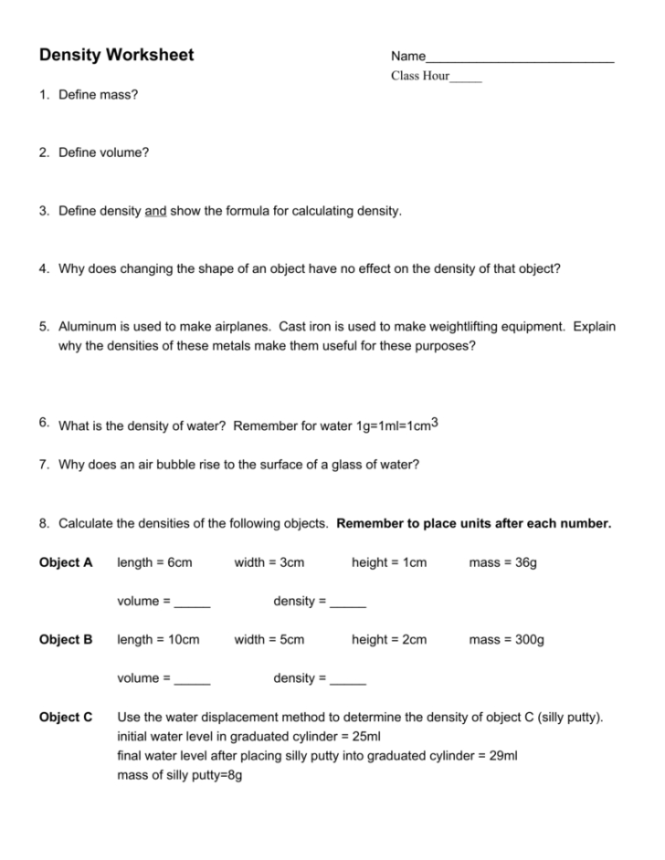 Density Worksheet Chemistry — db-excel.com