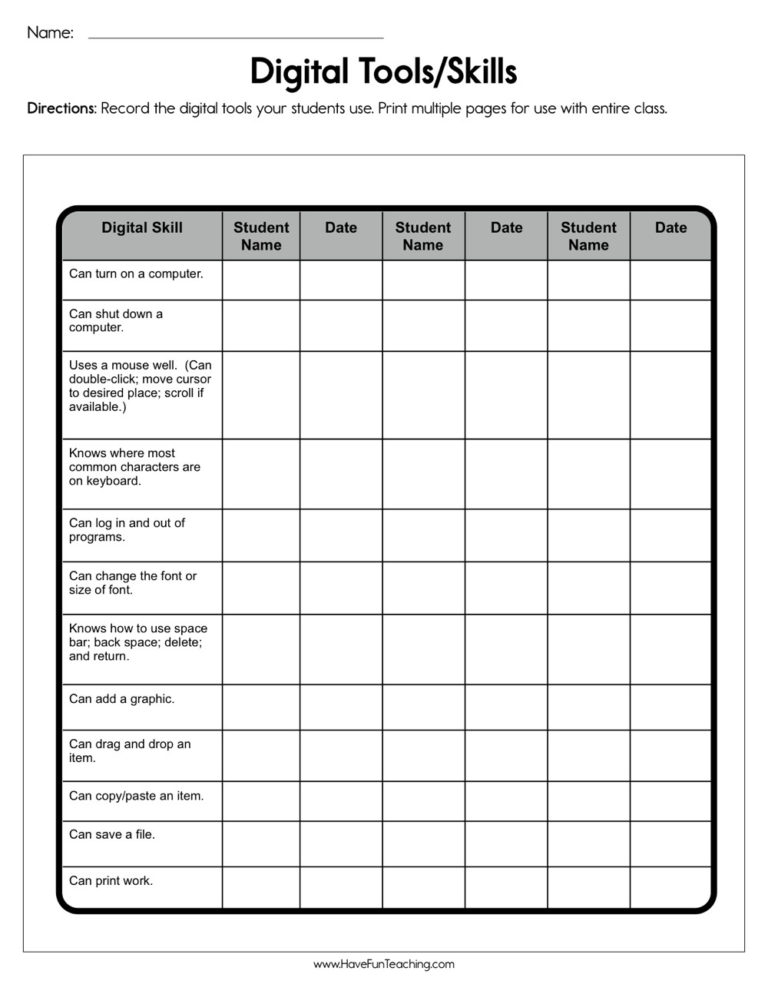 Skills Assessment Worksheet — db-excel.com
