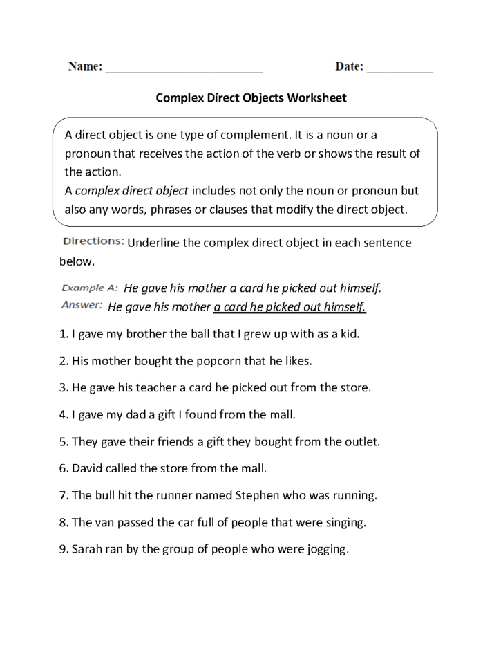 Grammar Complements Worksheet — db-excel.com