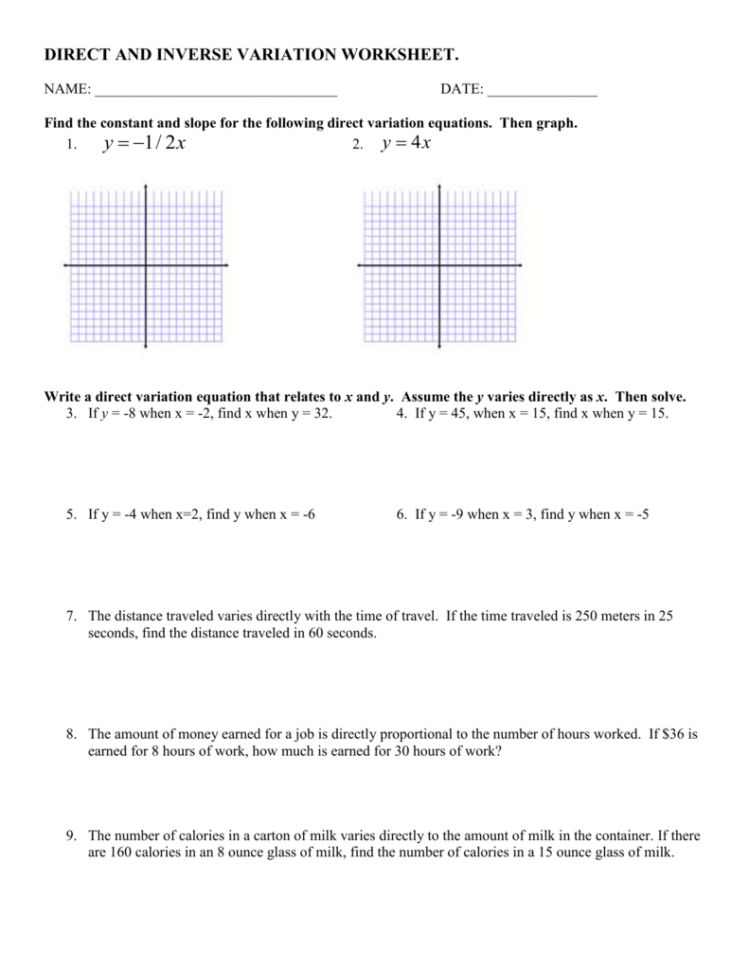 Direct And Inverse Variation Worksheet Answers — db-excel.com
