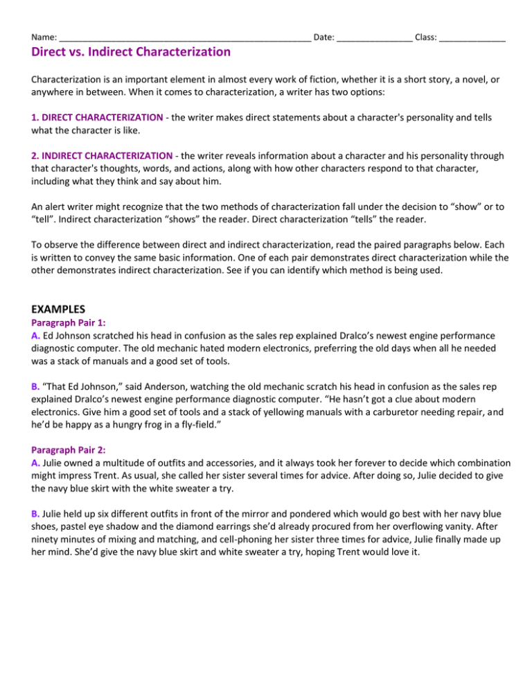 Direct Vs Indirect Characterization — db-excel.com
