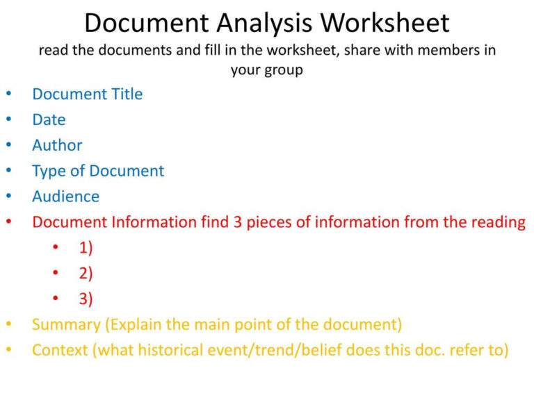 Document Analysis Worksheet Read The Documents And Fill In — db-excel.com
