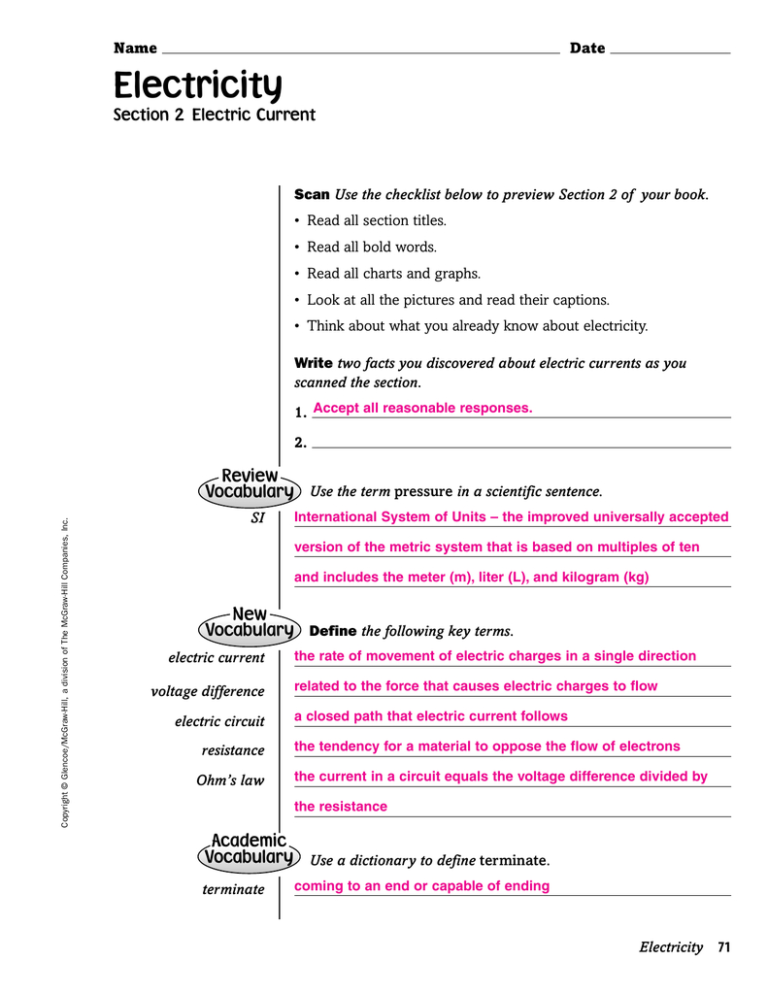 Electric Circuits And Electric Current Worksheet Answers — db-excel.com