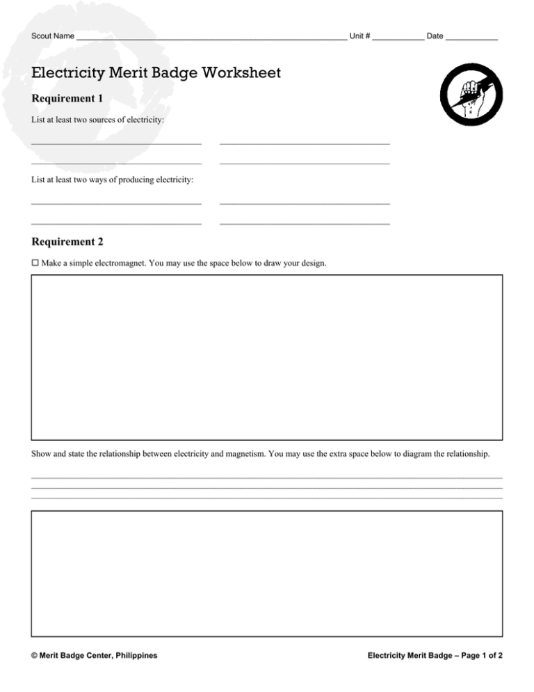 Electricity Merit Badge Worksheet — db-excel.com