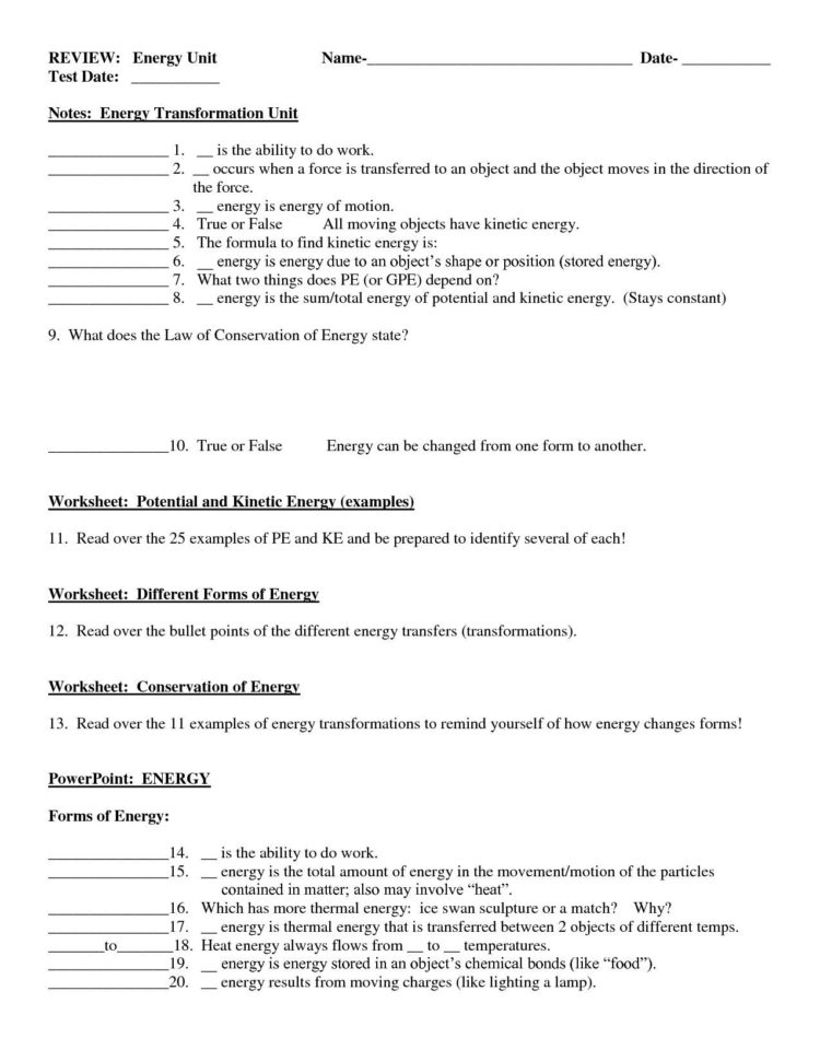 Energy Transformation Worksheet Answer Key — db-excel.com