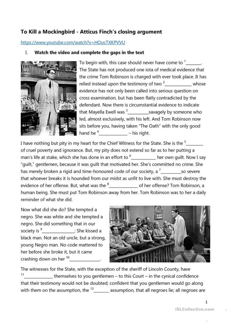 To Kill A Mockingbird Worksheets — db-excel.com