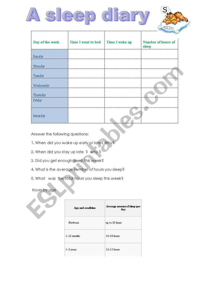 Sleep Diary Worksheet — db-excel.com