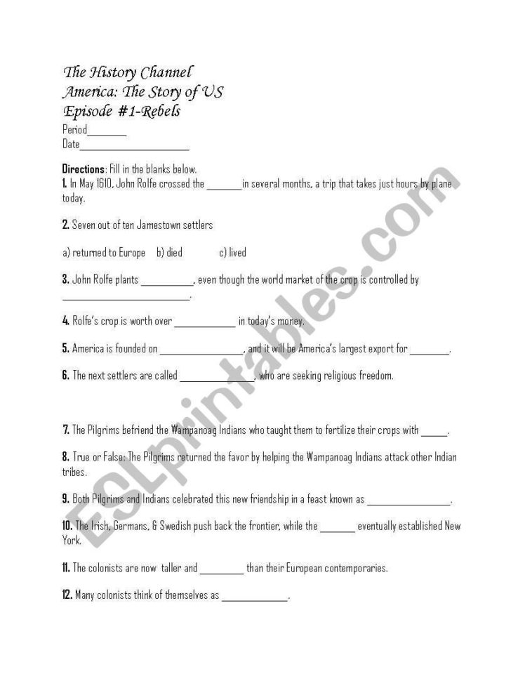 English Worksheets America The Story Of Us Rebels — db-excel.com