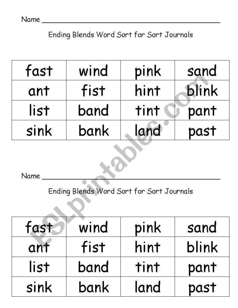 Ending Blends Worksheets — db-excel.com