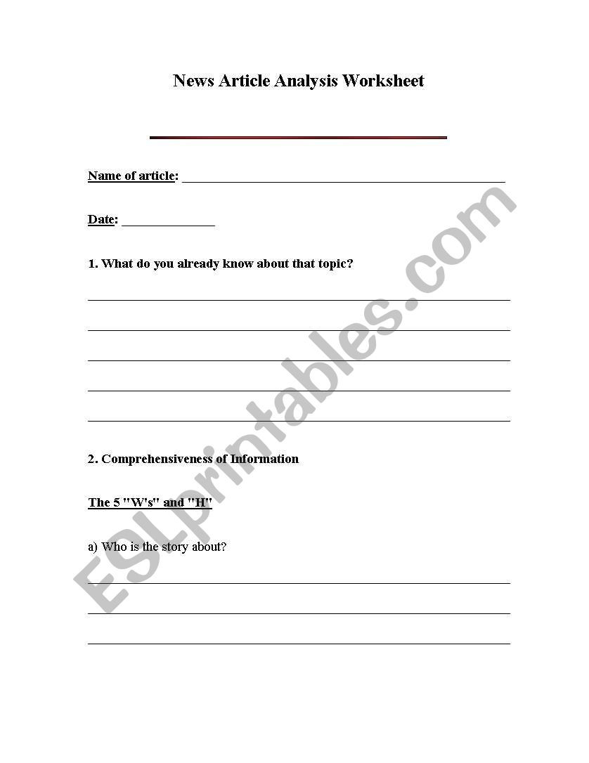 Article Analysis Worksheet Db excel