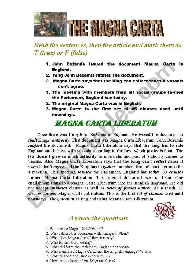 English Worksheets The Magna Carta — db-excel.com